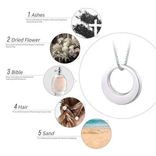 BEILIN Sterling Silver Circle of Life Eternity Memorial Urn Necklace Always with me Cremation Jewelry Pendant Necklaces for ashes (Silver)