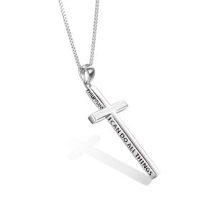 poplyke cross necklace for women 925 sterling silver cross necklace for men i can do all the things inspirational necklace jewelry birthday gifts 20+2''