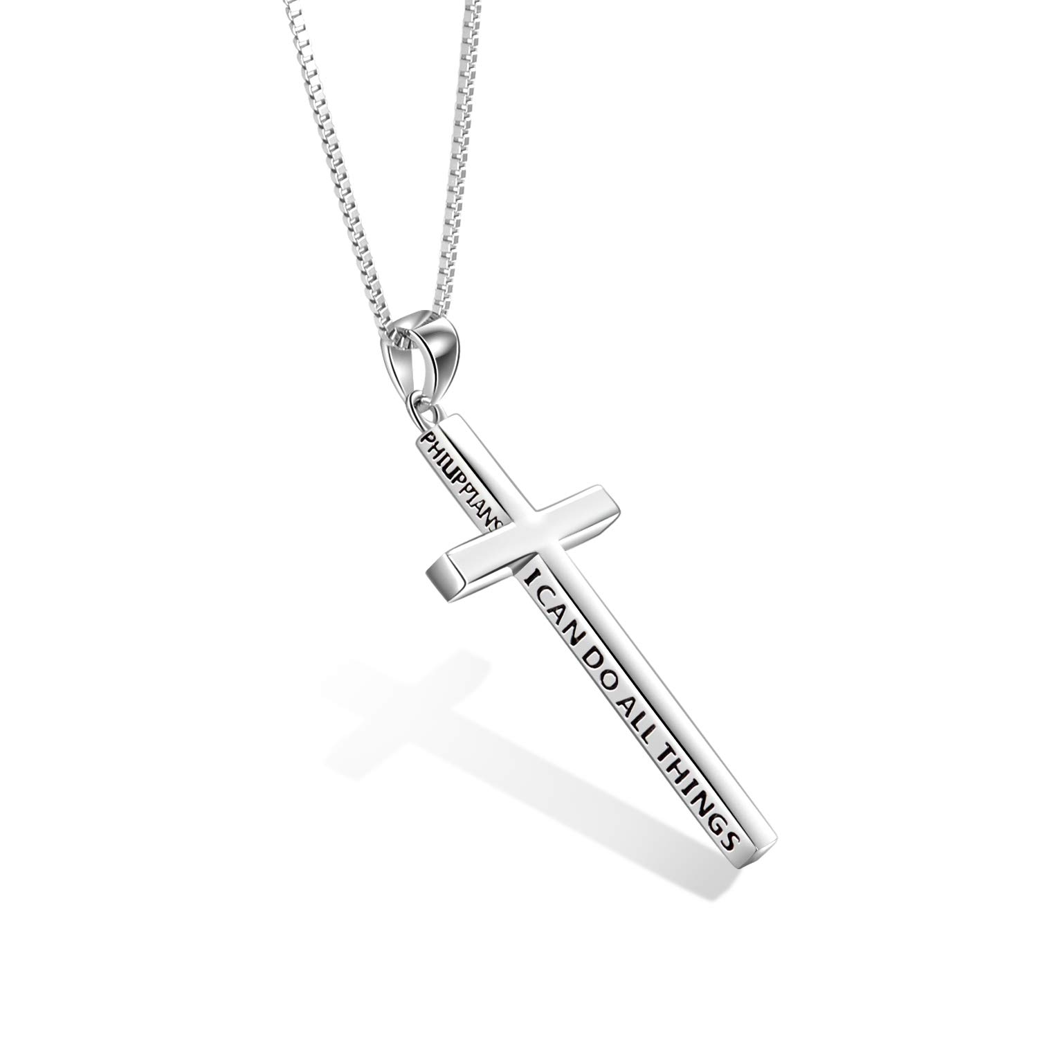 POPLYKE Cross Necklace for Women 925 Sterling Silver Cross Necklace for Men I Can Do All The Things Inspirational Necklace Jewelry Birthday Gifts 20+2''