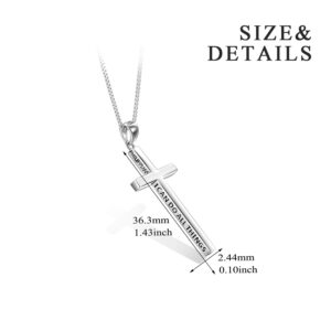 POPLYKE Cross Necklace for Women 925 Sterling Silver Cross Necklace for Men I Can Do All The Things Inspirational Necklace Jewelry Birthday Gifts 20+2''