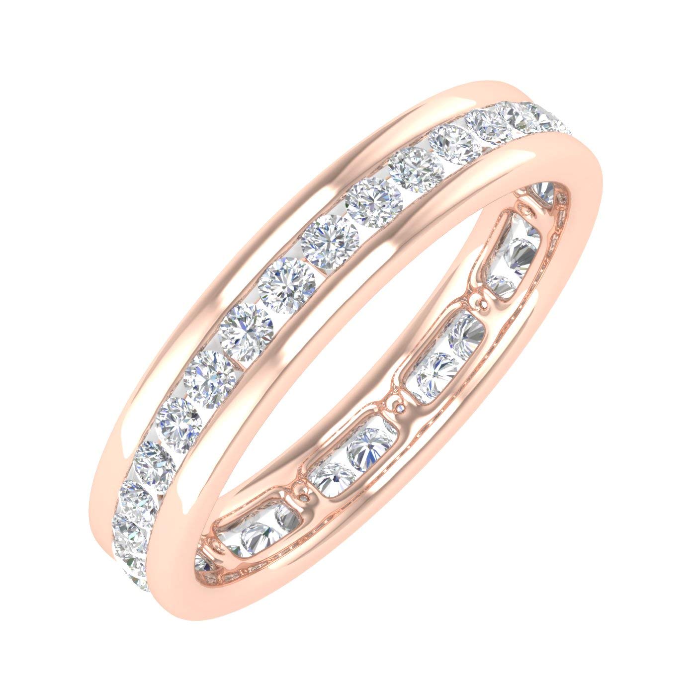 FINEROCK 1/2 Carat Channel Set Diamond Wedding Eternity Ring Band in 14K Rose Gold (Ring Size 5.5)