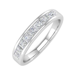 finerock 1/2 carat channel set princess cut diamond wedding band ring in 14k white gold (ring size 5)