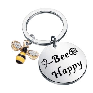 bobauna bee keychain with bumble bee chram bee jewelry motivational gift for friend family (bee happy keychain)