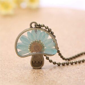 Jude Jewelers Retro Vintage Dry Flower Transparent Resin Dry Flower Pendant Statement Cocktail Party Necklace (Mushroom)