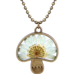 jude jewelers retro vintage dry flower transparent resin dry flower pendant statement cocktail party necklace (mushroom)