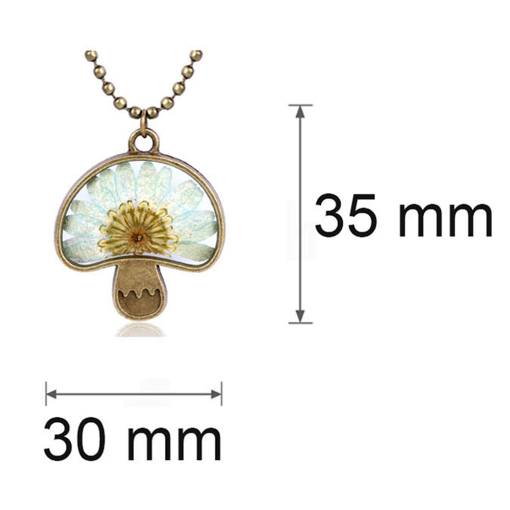 Jude Jewelers Retro Vintage Dry Flower Transparent Resin Dry Flower Pendant Statement Cocktail Party Necklace (Mushroom)