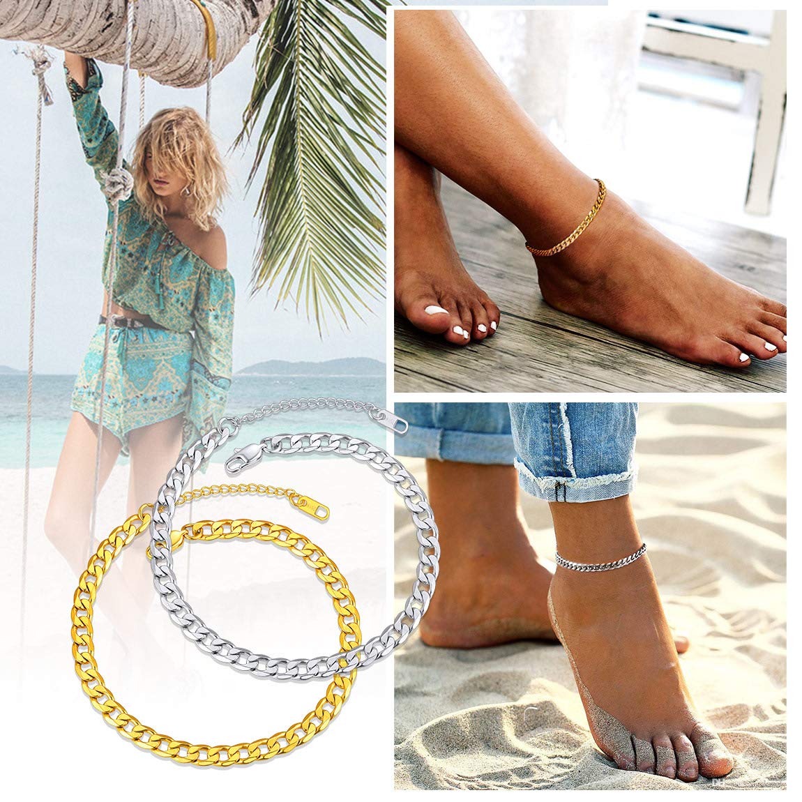 Anklets for Women Stainless Steel Barefoot Jewelry Ankle Bracelets Cuban Link Ankle Chain Mens Chain Anklet