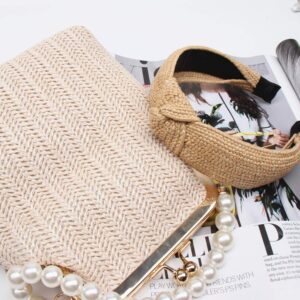 FEDANS Straw Headbands Womens Fashion Hair Accessories Twist Knot Wide Hand Knitted Statement Summer Retro Grace Elegant Wide Hairbands