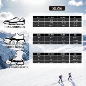 Crampons 19 Spikes with Stainless Steel Chain Ice Snow Grips Traction Cleats System Safe Protect for Walking, Jogging, Climbing, or Hiking on Snow and Ice (Fit M/L/XL Shoes/Boots)