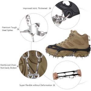 Crampons 19 Spikes with Stainless Steel Chain Ice Snow Grips Traction Cleats System Safe Protect for Walking, Jogging, Climbing, or Hiking on Snow and Ice (Fit M/L/XL Shoes/Boots)