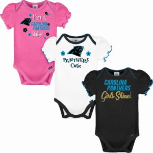 gerber baby girl's nfl 3 pack short sleeve onesie bodysuit, team color, 3-6 months