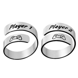 omodofo player1 player 2 ring set adjustable personalized stainless steel spiral wrap twist ring encouragement personalized jewelry birthday gifts for women (player 1 & player 2)