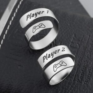 omodofo Player1 Player 2 Ring set Adjustable Personalized Stainless Steel Spiral Wrap Twist Ring Encouragement Personalized Jewelry Birthday Gifts for Women (Player 1 & Player 2)