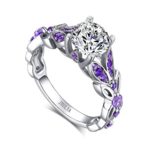 jeulia 4.3 carat personalized sterling silver butterfly rings for women purple amethyst birthstone bridal rings set round cut wedding engagement promise