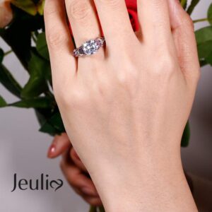 Jeulia 4.3 Carat Personalized Sterling Silver Butterfly Rings for Women Purple Amethyst Birthstone Bridal Rings Set Round Cut Wedding Engagement Promise