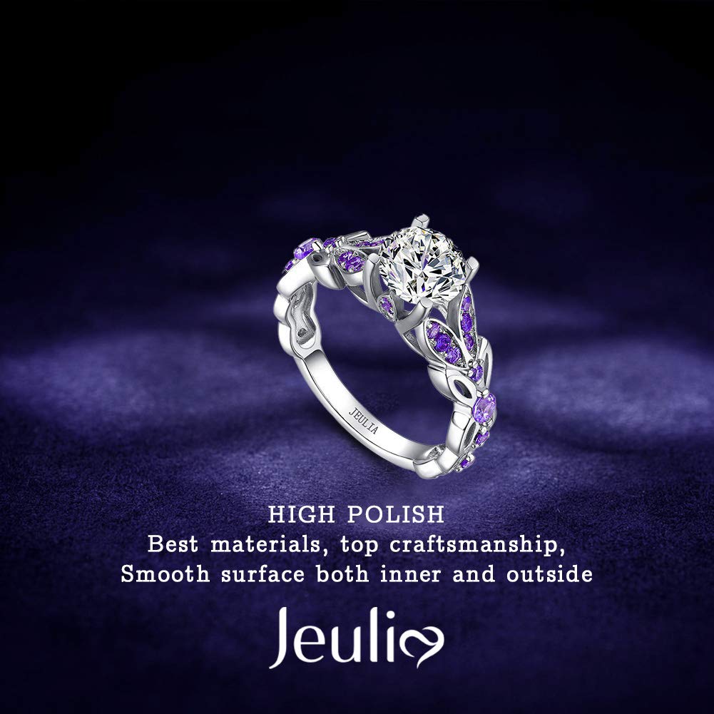 Jeulia 4.3 Carat Personalized Sterling Silver Butterfly Rings for Women Purple Amethyst Birthstone Bridal Rings Set Round Cut Wedding Engagement Promise