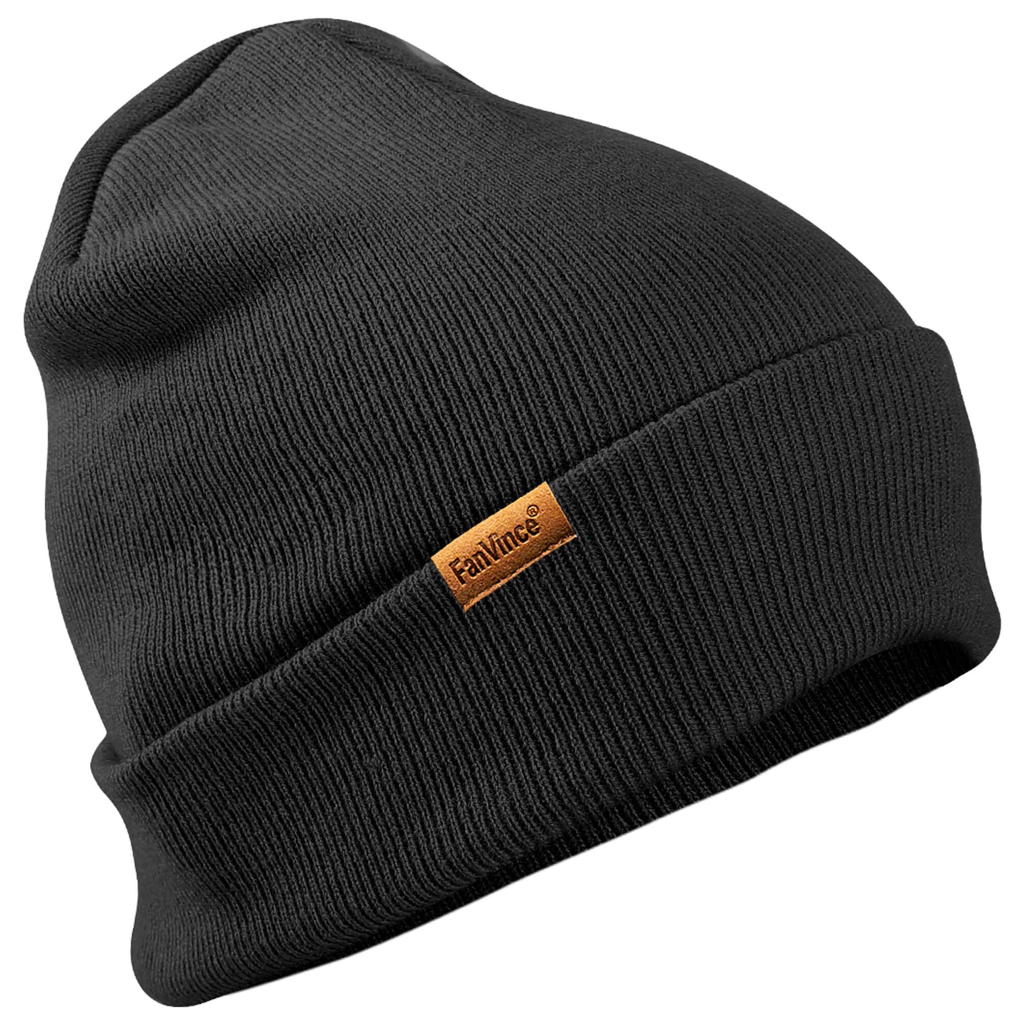 Beanie for Men Winter Thermal Cuffed Knit Hat Warm Gifts Womens Beanies Black