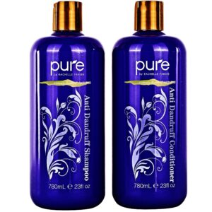 moisture renewal anti dandruff shampoo and conditioner set for men & women. organic anti dandruff and itchy, flaky scalp treatment. 100% natural and safe for all hair types.