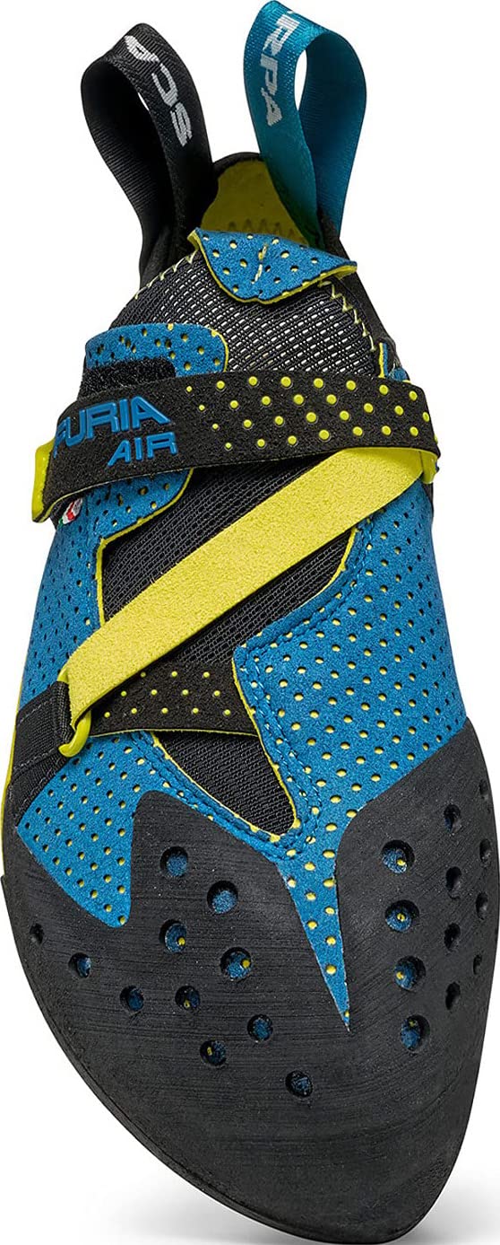 SCARPA Furia Air Rock Climbing Shoes for Sport Climbing and Bouldering - Specialized Performance for Sensitivity and Breathability - Baltic Blue/Yellow - 7-7.5