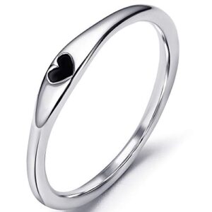 stainless steel heart shape classical wedding band stackable ring (silver & black, 3)