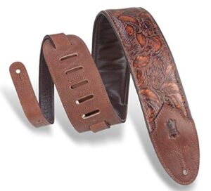 levy's leathers sundance 3" wide embossed leather guitar strap; western series - geramium whiskey (m4wp-006)