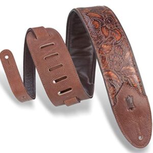 Levy's Leathers Sundance 3" wide Embossed Leather Guitar Strap; Western Series - Geramium Whiskey (M4WP-006)