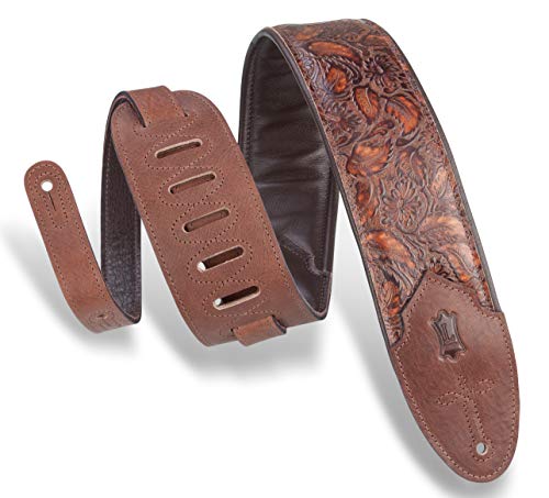 Levy's Leathers Sundance 3" wide Embossed Leather Guitar Strap; Western Series - Geramium Whiskey (M4WP-006)