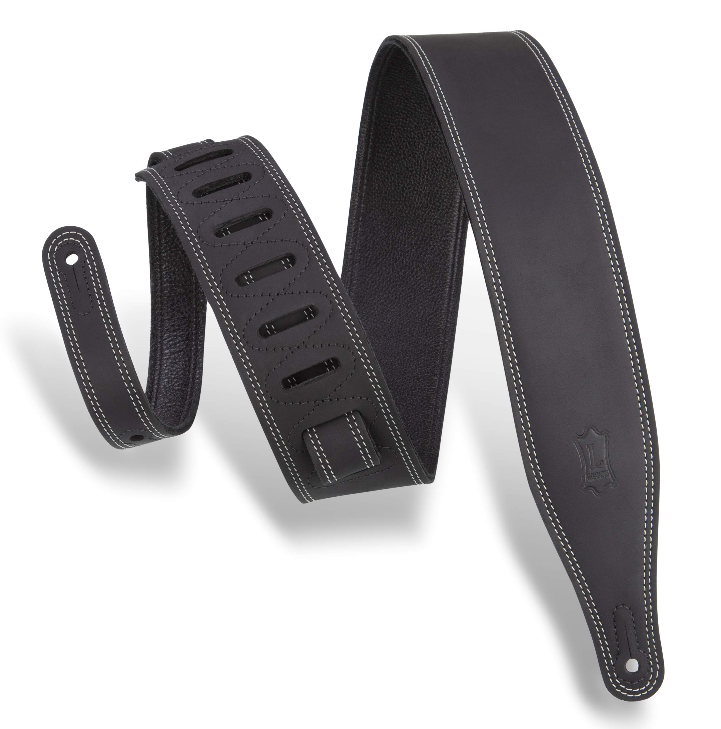 Levy's Leathers Butter Double Stitch 2.5" wide Garment Leather Guitar Strap; Deluxe Series - Black (M17BDS-BLK)