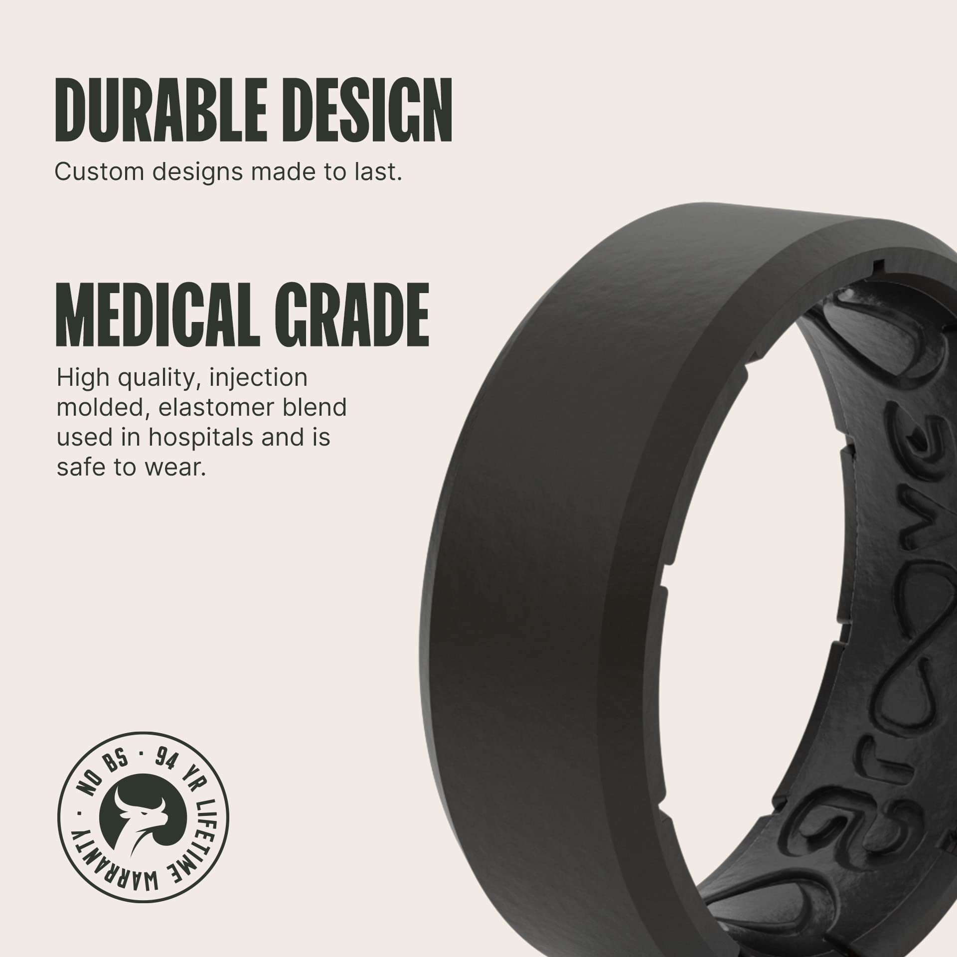 Groove Life Edge Black/Black Silicone Ring - Breathable Rubber Wedding Rings for Men, Lifetime Coverage, Unique Design, Comfort Fit Ring - Size 12