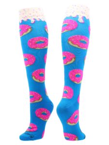 madsportsstuff donut over the calf socks (paradise blue/neon pink, small)