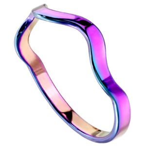 Fantasy Forge Jewelry Rainbow Elemental Wave Ring Womens Stainless Steel Minimalist Stackable Band Size 8