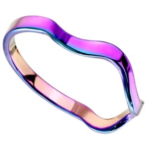 Fantasy Forge Jewelry Rainbow Elemental Wave Ring Womens Stainless Steel Minimalist Stackable Band Size 8