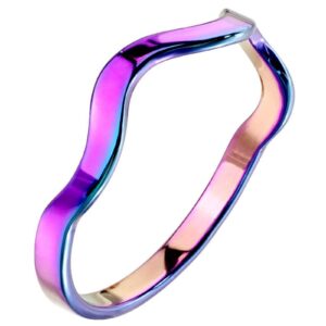 Fantasy Forge Jewelry Rainbow Elemental Wave Ring Womens Stainless Steel Minimalist Stackable Band Size 8