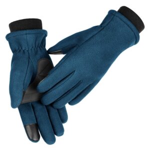 ozero winter waterproof gloves for men: women gloves for running touchscreen - l size & blue