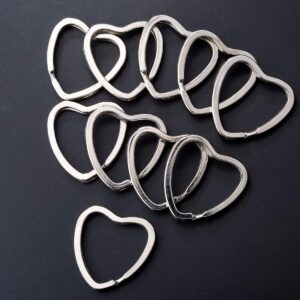 Heyous 10pcs Creative Flat Key Ring Silver DIY Metal Key Holder Keyring Keychain Hoop Loop Heart Shape