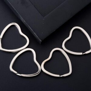 Heyous 10pcs Creative Flat Key Ring Silver DIY Metal Key Holder Keyring Keychain Hoop Loop Heart Shape