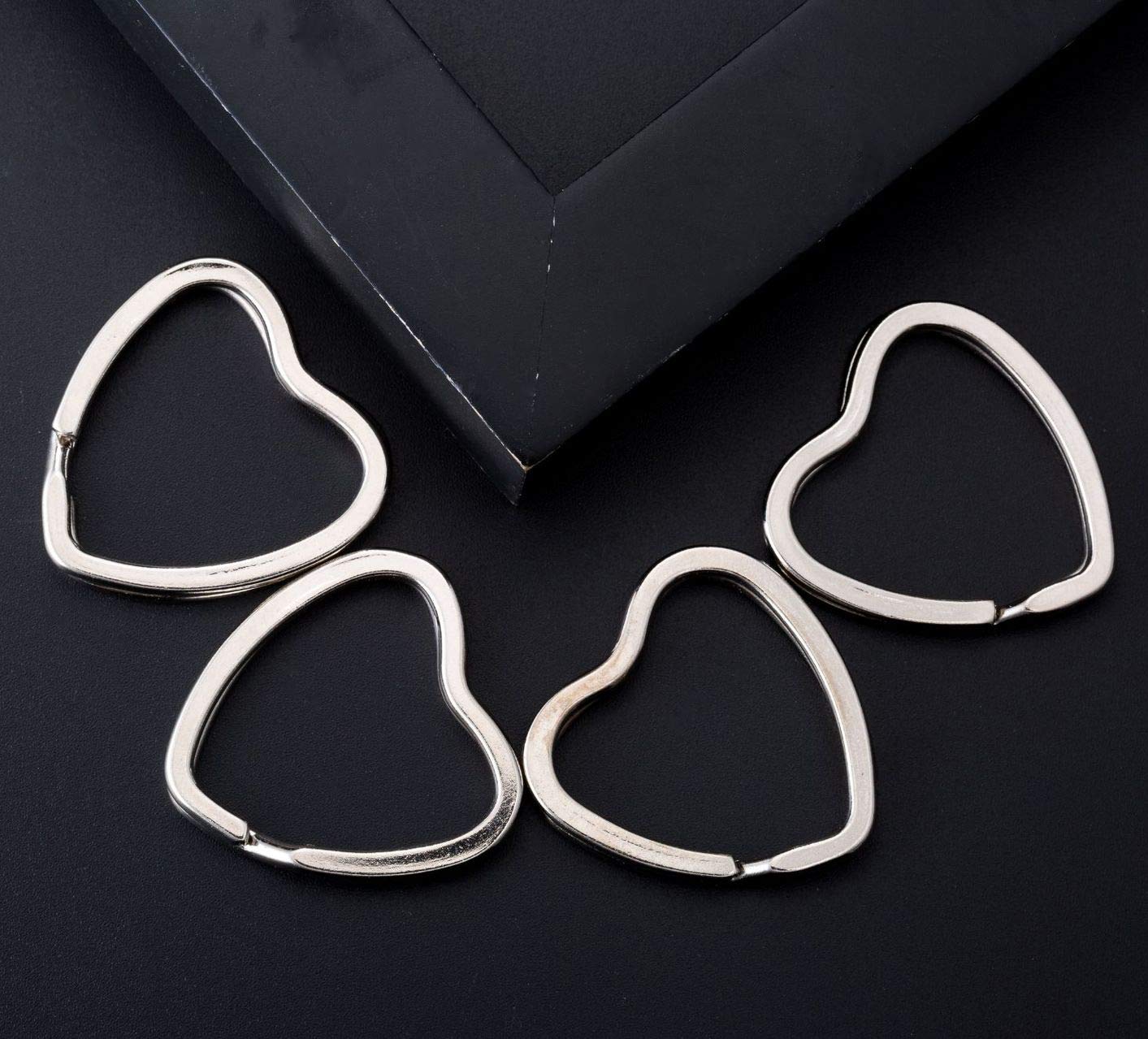 Heyous 10pcs Creative Flat Key Ring Silver DIY Metal Key Holder Keyring Keychain Hoop Loop Heart Shape