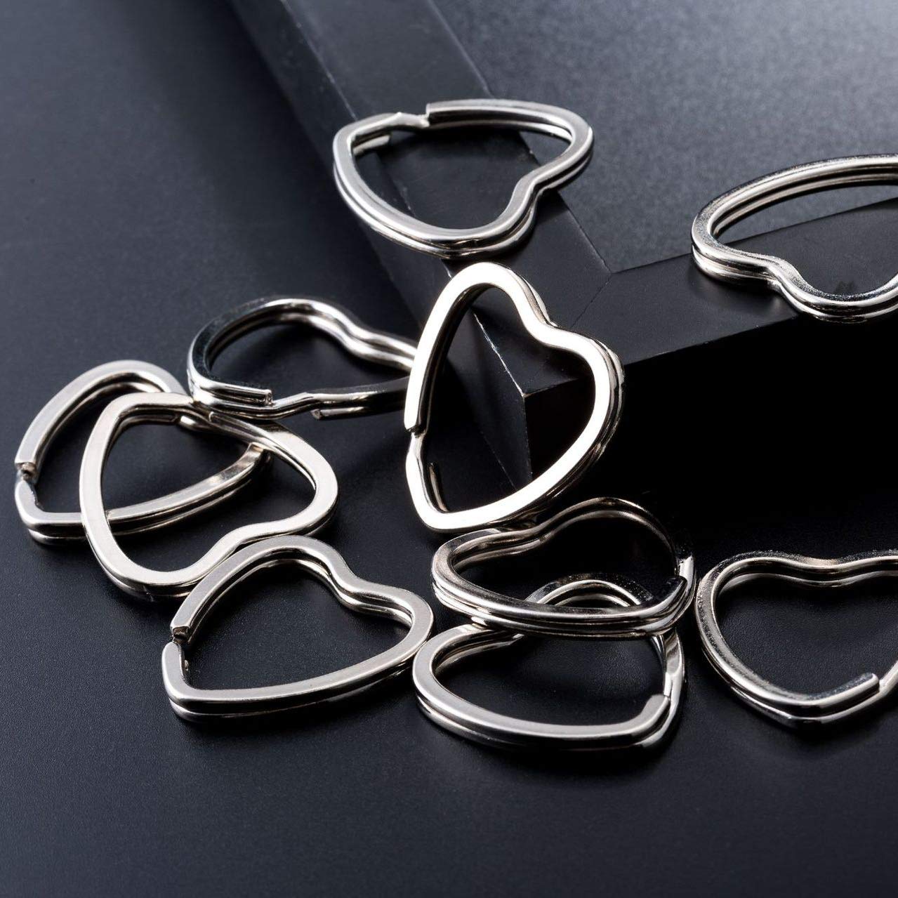 Heyous 10pcs Creative Flat Key Ring Silver DIY Metal Key Holder Keyring Keychain Hoop Loop Heart Shape