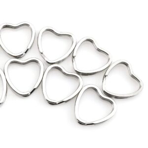 Heyous 10pcs Creative Flat Key Ring Silver DIY Metal Key Holder Keyring Keychain Hoop Loop Heart Shape