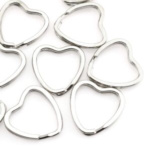 Heyous 10pcs Creative Flat Key Ring Silver DIY Metal Key Holder Keyring Keychain Hoop Loop Heart Shape