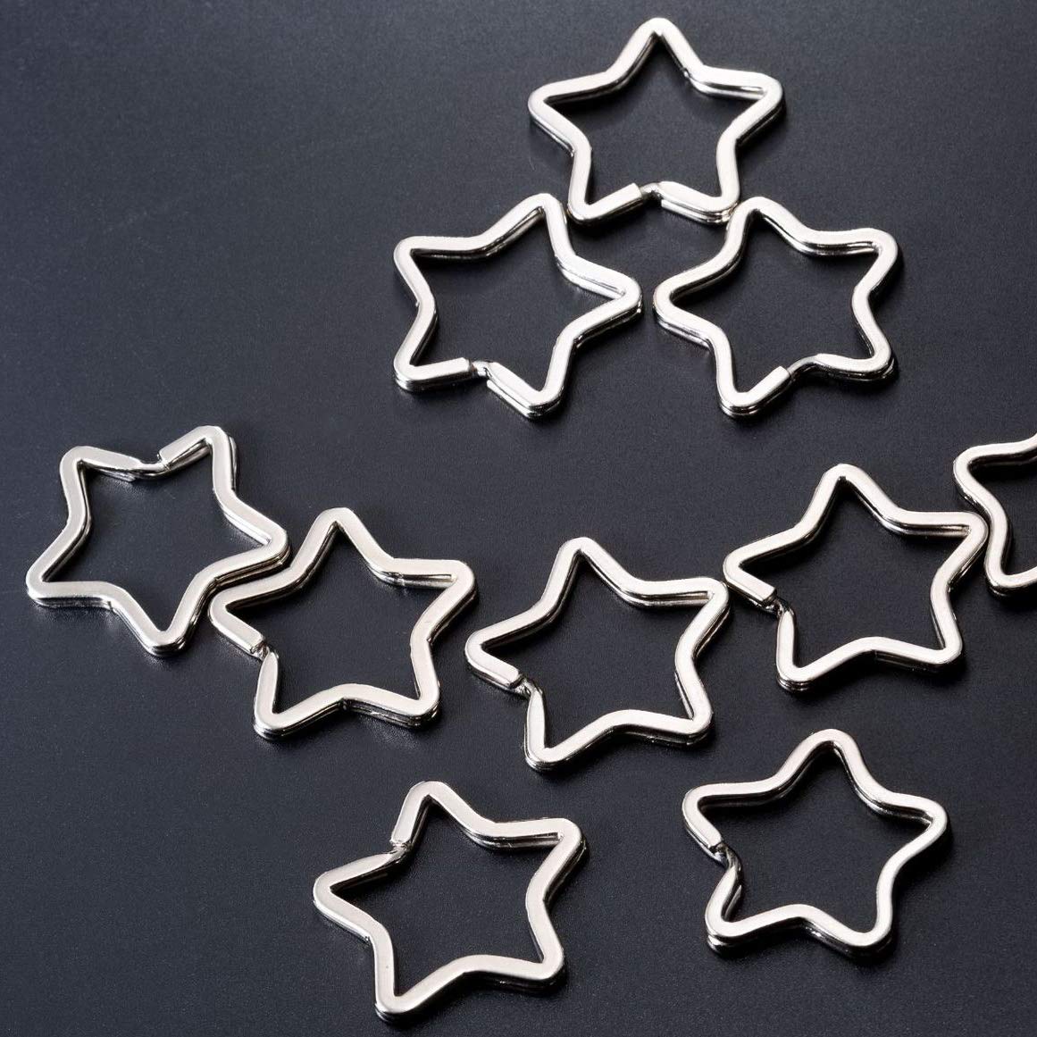 Heyous 10pcs Creative Flat Key Ring Silver DIY Metal Key Holder Keyring Keychain Hoop Loop Star Shape