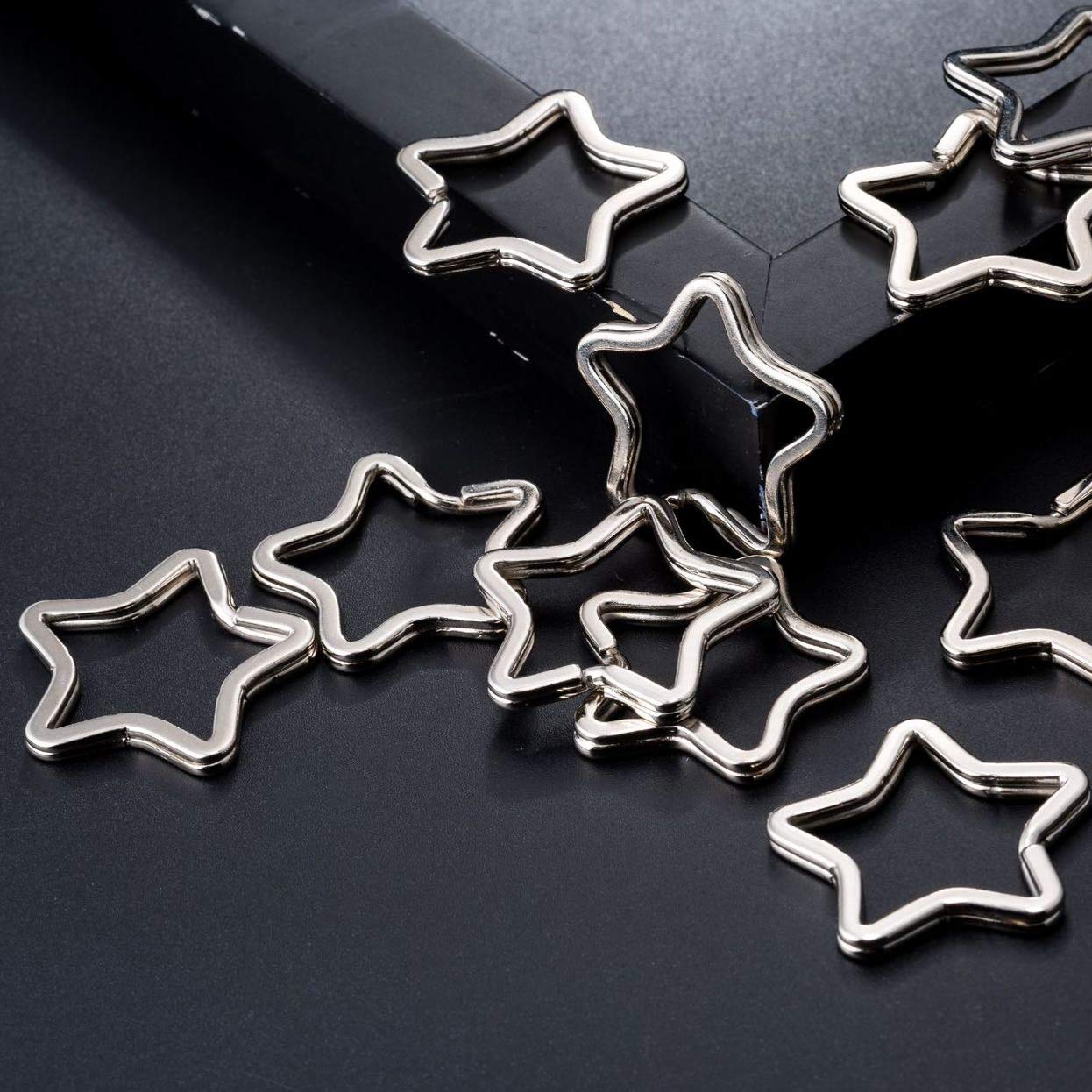 Heyous 10pcs Creative Flat Key Ring Silver DIY Metal Key Holder Keyring Keychain Hoop Loop Star Shape