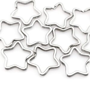 Heyous 10pcs Creative Flat Key Ring Silver DIY Metal Key Holder Keyring Keychain Hoop Loop Star Shape