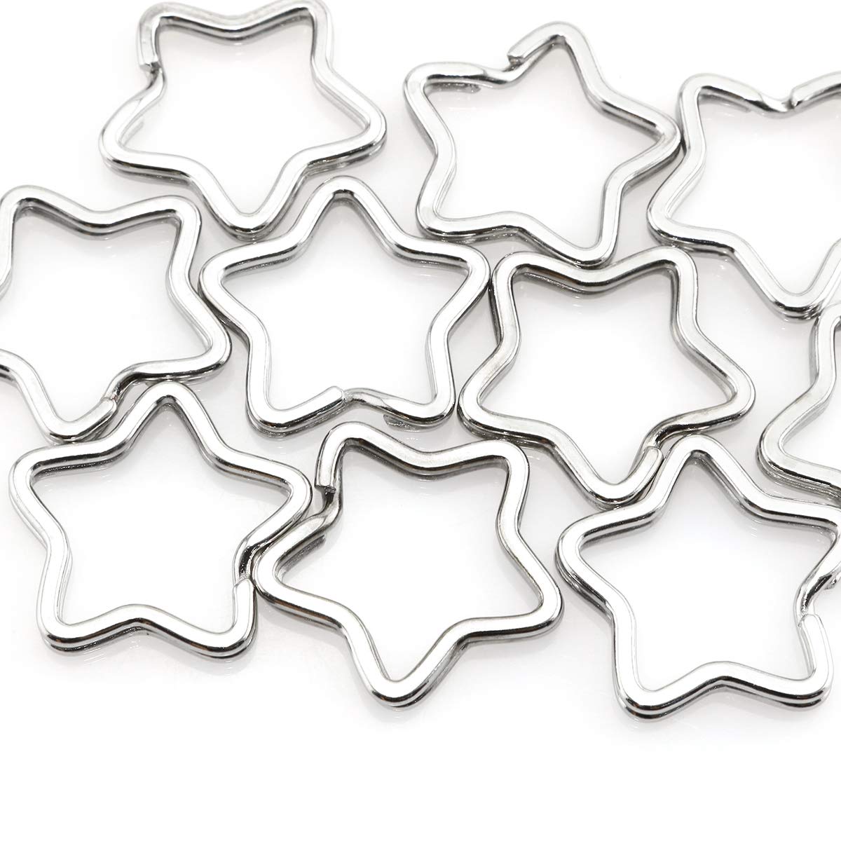 Heyous 10pcs Creative Flat Key Ring Silver DIY Metal Key Holder Keyring Keychain Hoop Loop Star Shape