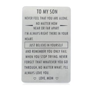 xybags gifts for son from mom, to my son engraved wallet card inserts with inspirational quotes, christmas, birthday, graduation, gift ideas