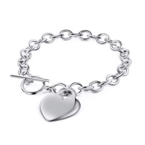 pori jewelers .925 sterling silver heart charm bracelet - for women - toggle lock - 7.5"