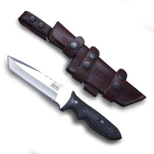 gcs handmade g10 handle d2 tool steel tactical knife hunting knife camp knife with leather sheath full tang blade designed for hunting & edc gcs 210