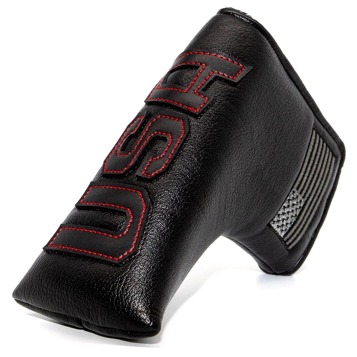 Golf Blade Putter Cover Headcover Magnetic USA Golf Putter Headcovers Club Protective Thick Synthetic Leather Golf Equipment (Black-red)