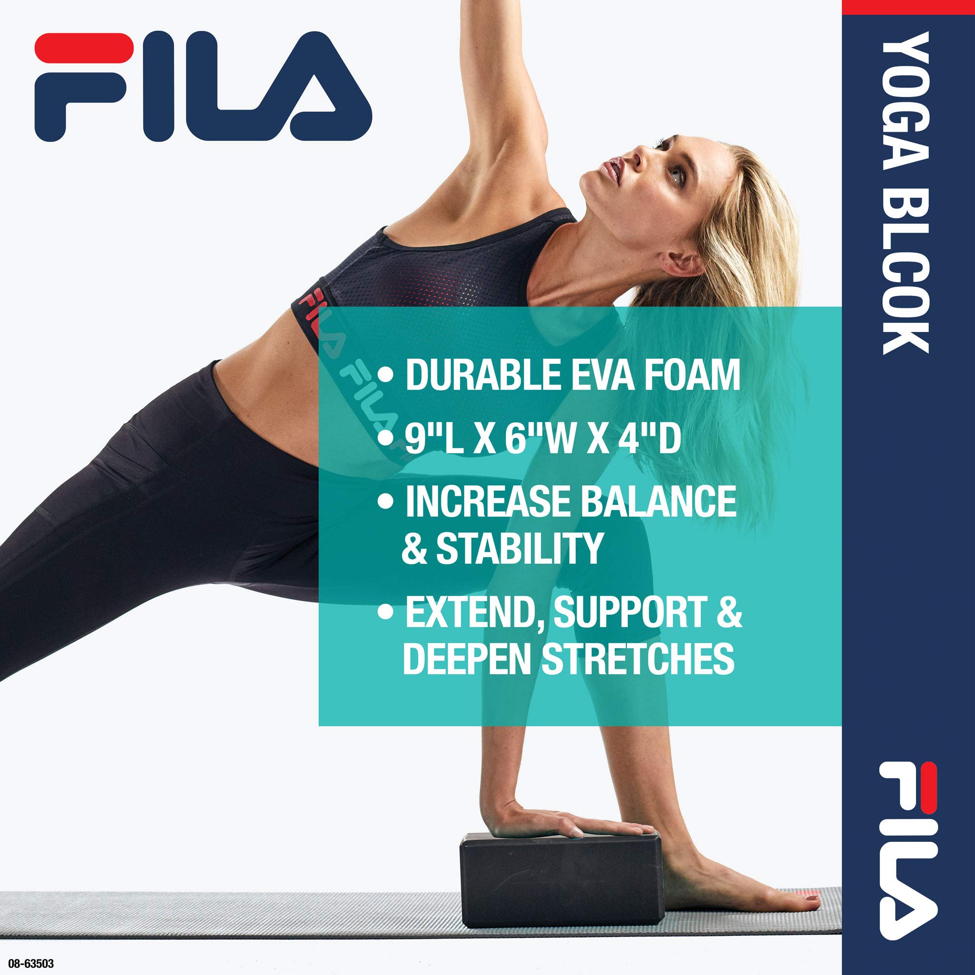 FILA Accessories Yoga Block - EVA Foam Blocks for Support, Balance & Stability | Yoga, Pilates, Barre, Stretching, Meditation - Black