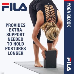 FILA Accessories Yoga Block - EVA Foam Blocks for Support, Balance & Stability | Yoga, Pilates, Barre, Stretching, Meditation - Black